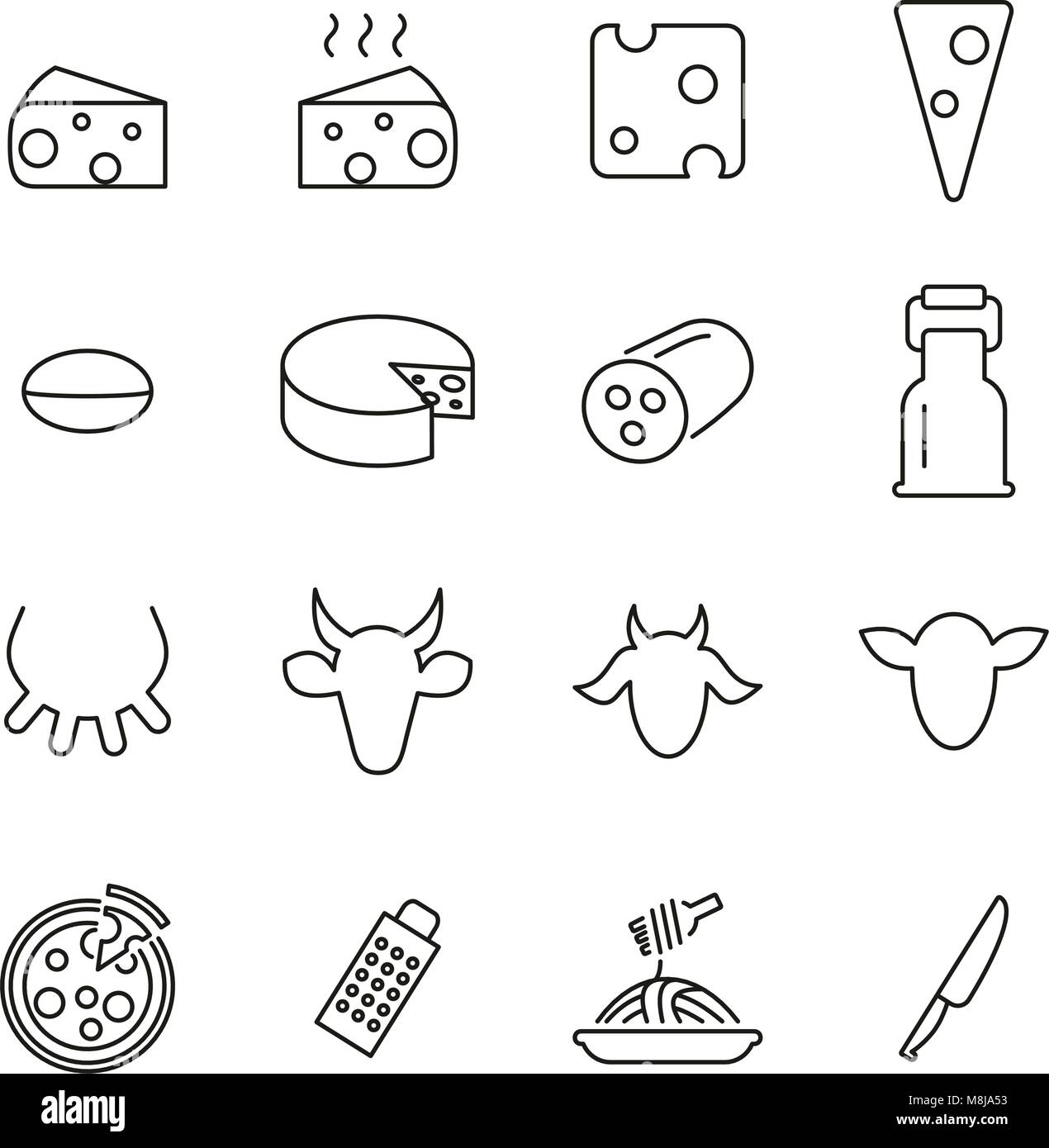 Cheese Type Icons Thin Line Vector Illustration Set Stock Vector Image ...