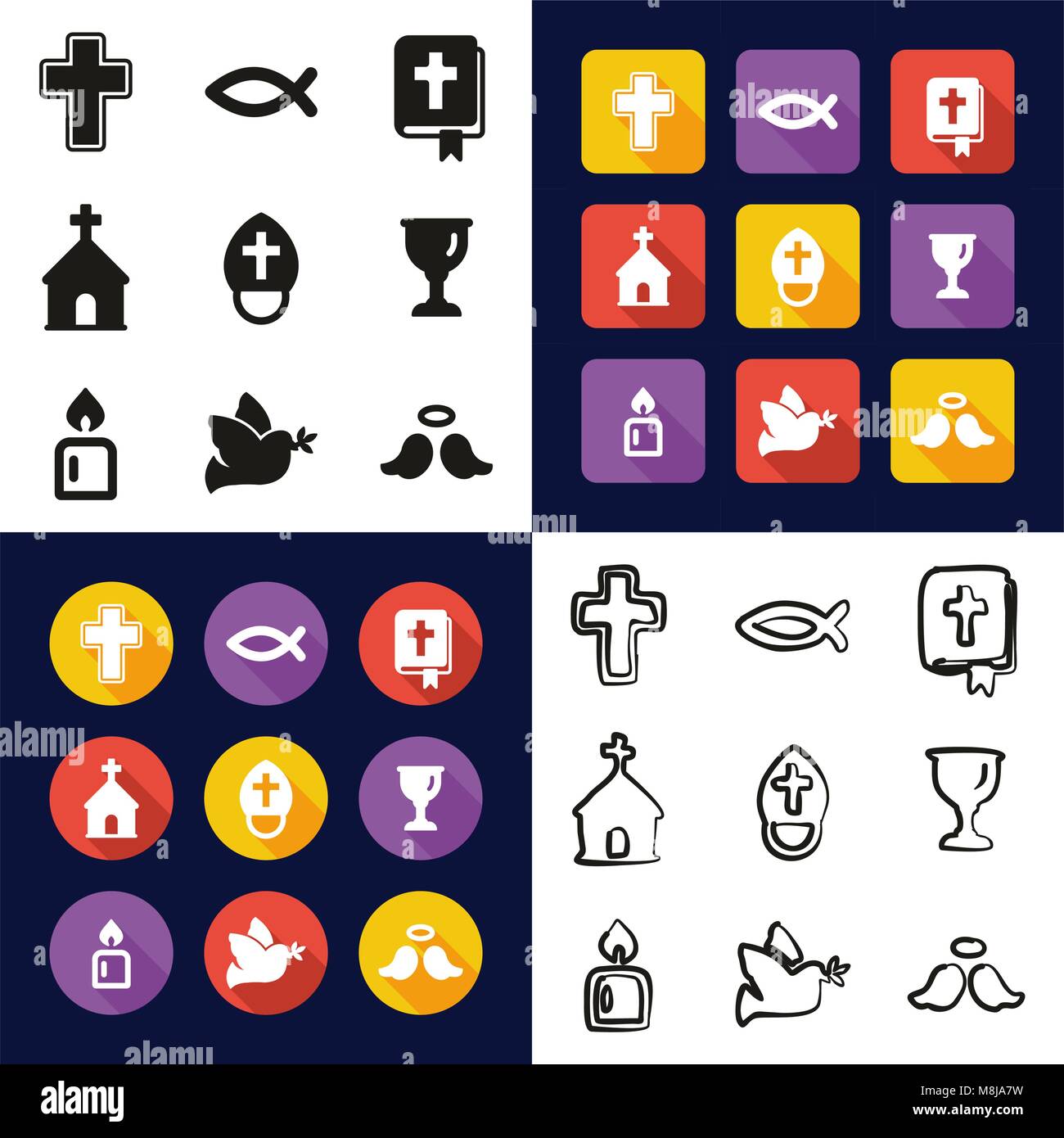 Christianity All in One Icons Black & White Color Flat Design Freehand ...