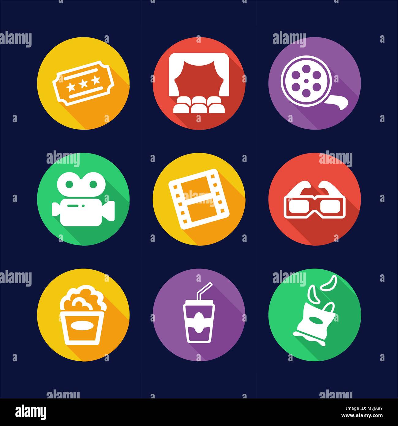 Cinema Icons Flat Design Circle Stock Vector Image & Art - Alamy