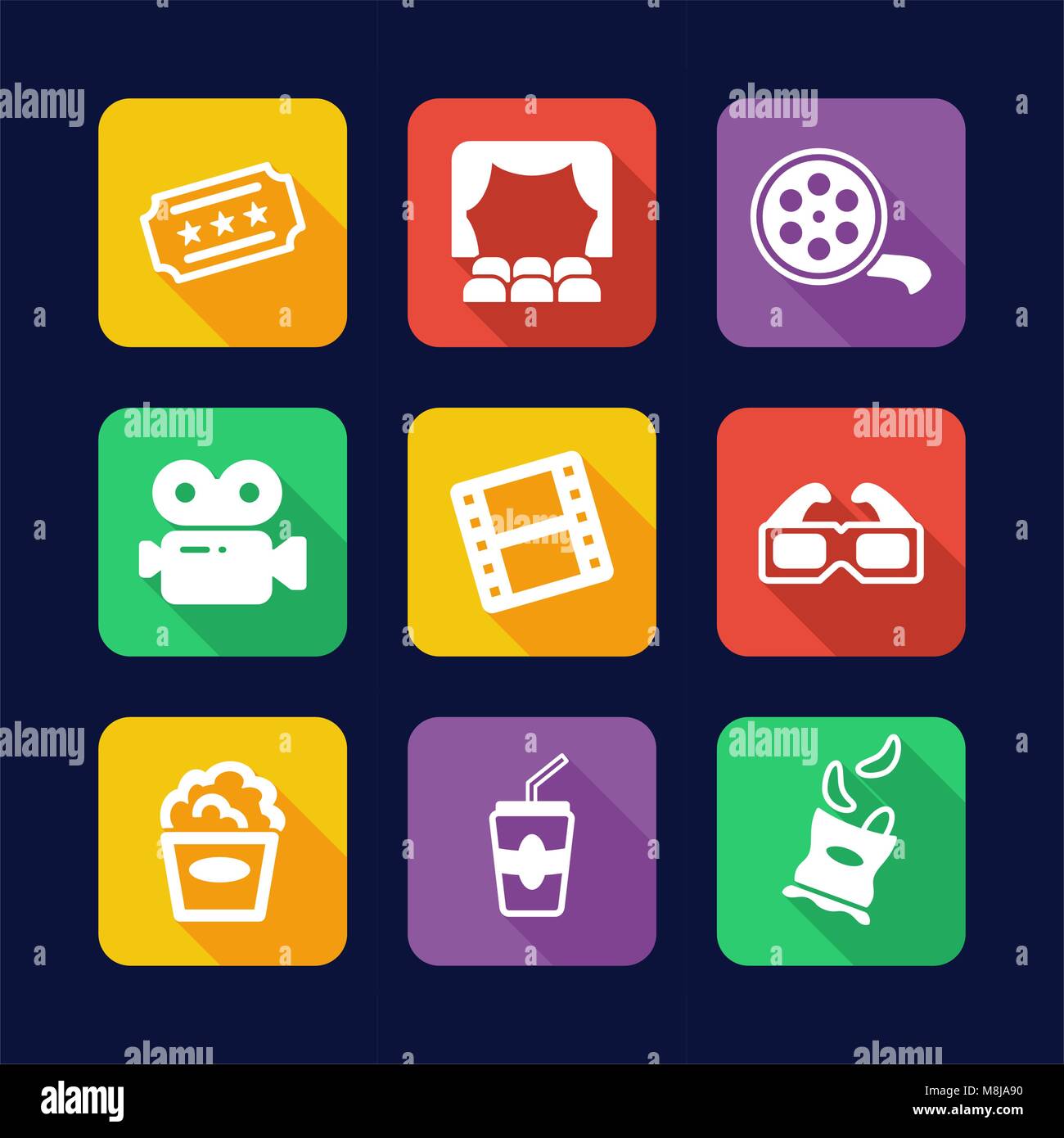 Cinema Icons Flat Design Stock Vector Image & Art - Alamy