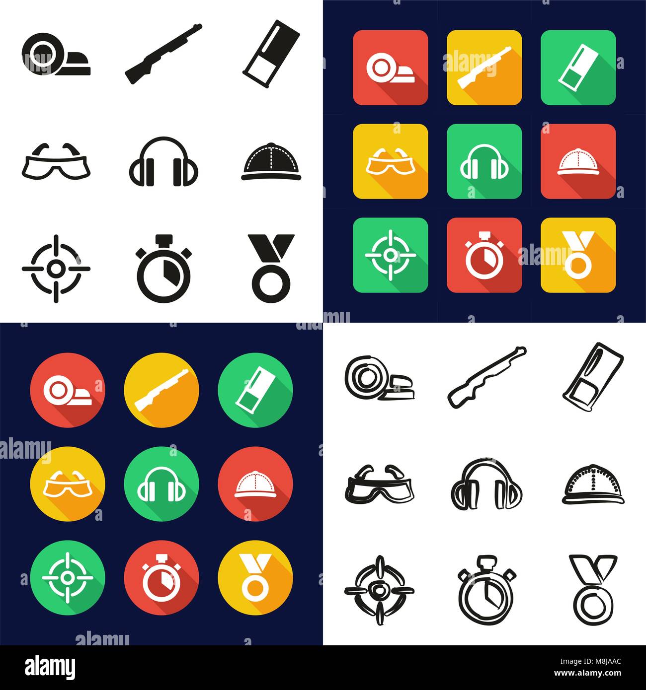 Clay Shooting All in One Icons Black & White Color Flat Design Freehand Set Stock Vector Image ...