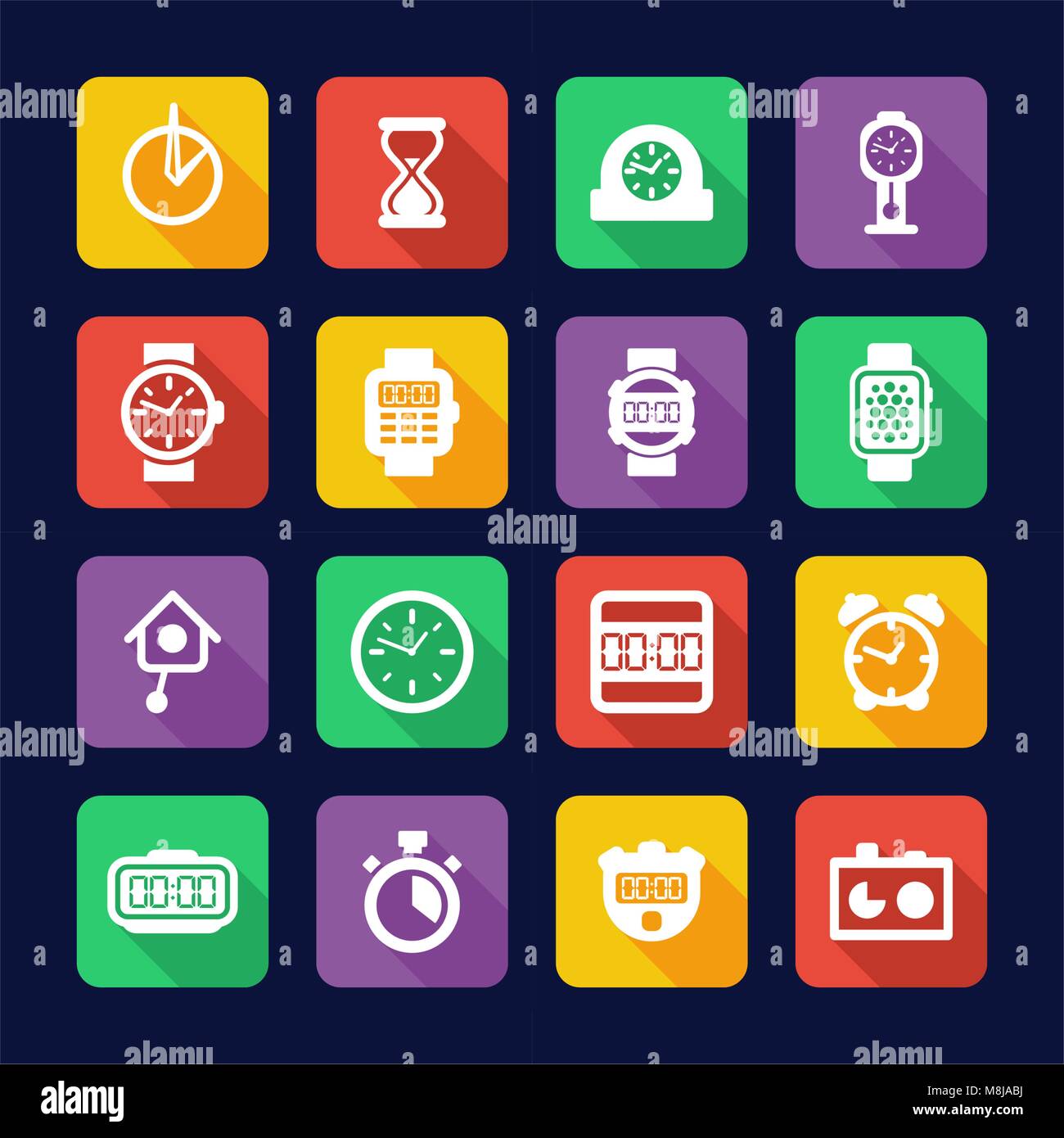 Clock Icons Set 2 Flat Design Stock Vector Image & Art - Alamy