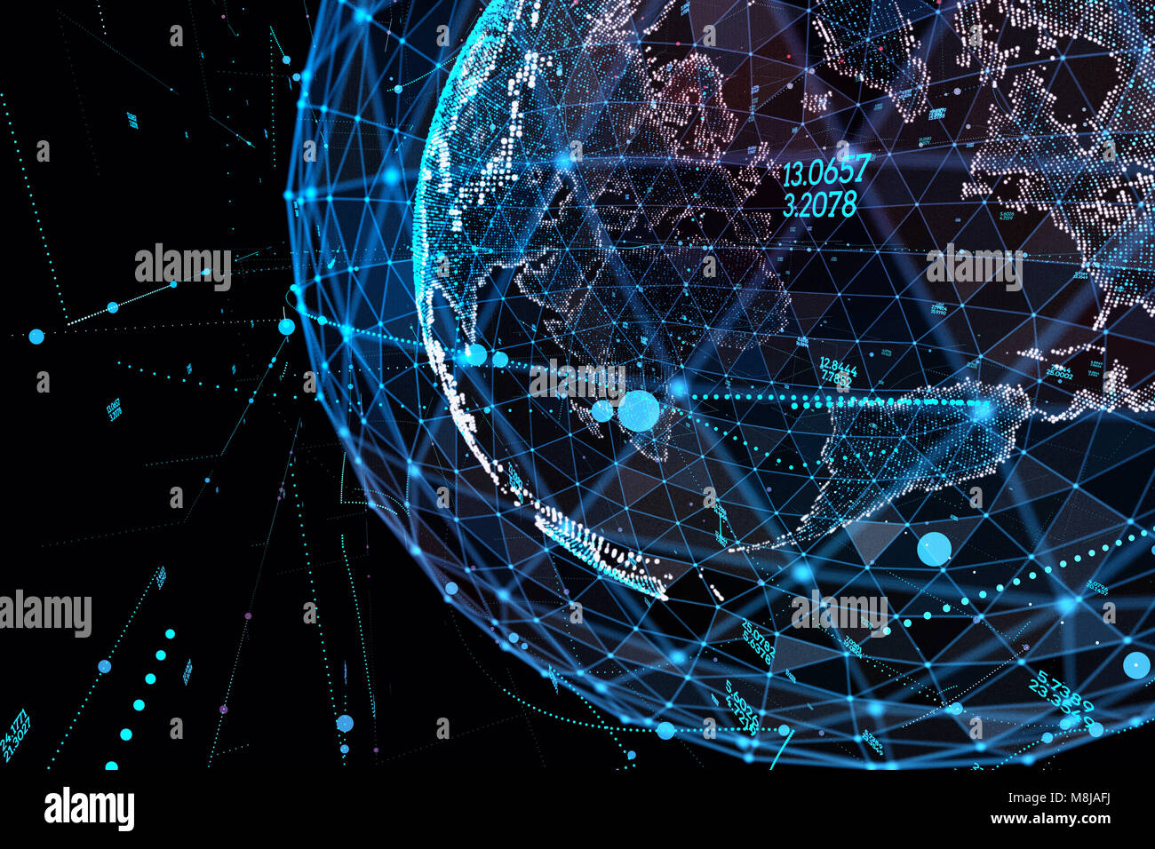 Point, line, surface composed of circular graphics, Global network ...