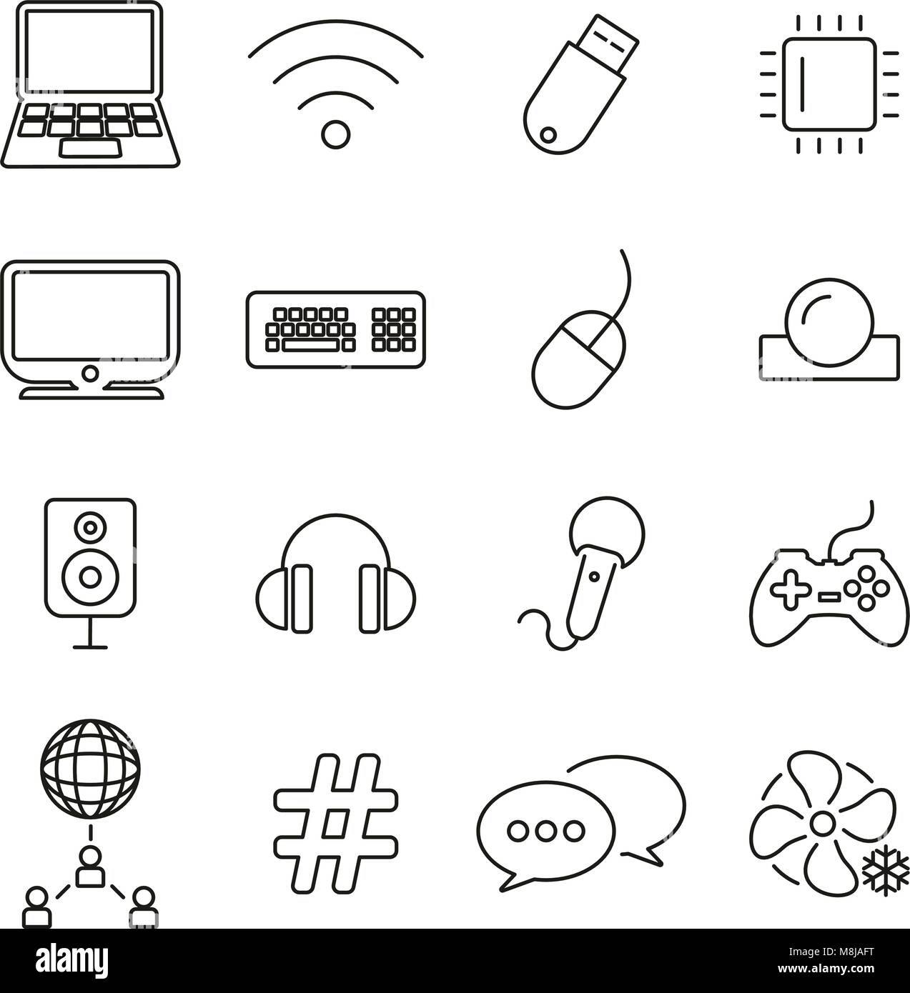 Computer Technology & Equipment Icons Thin Line Vector Illustration Set ...