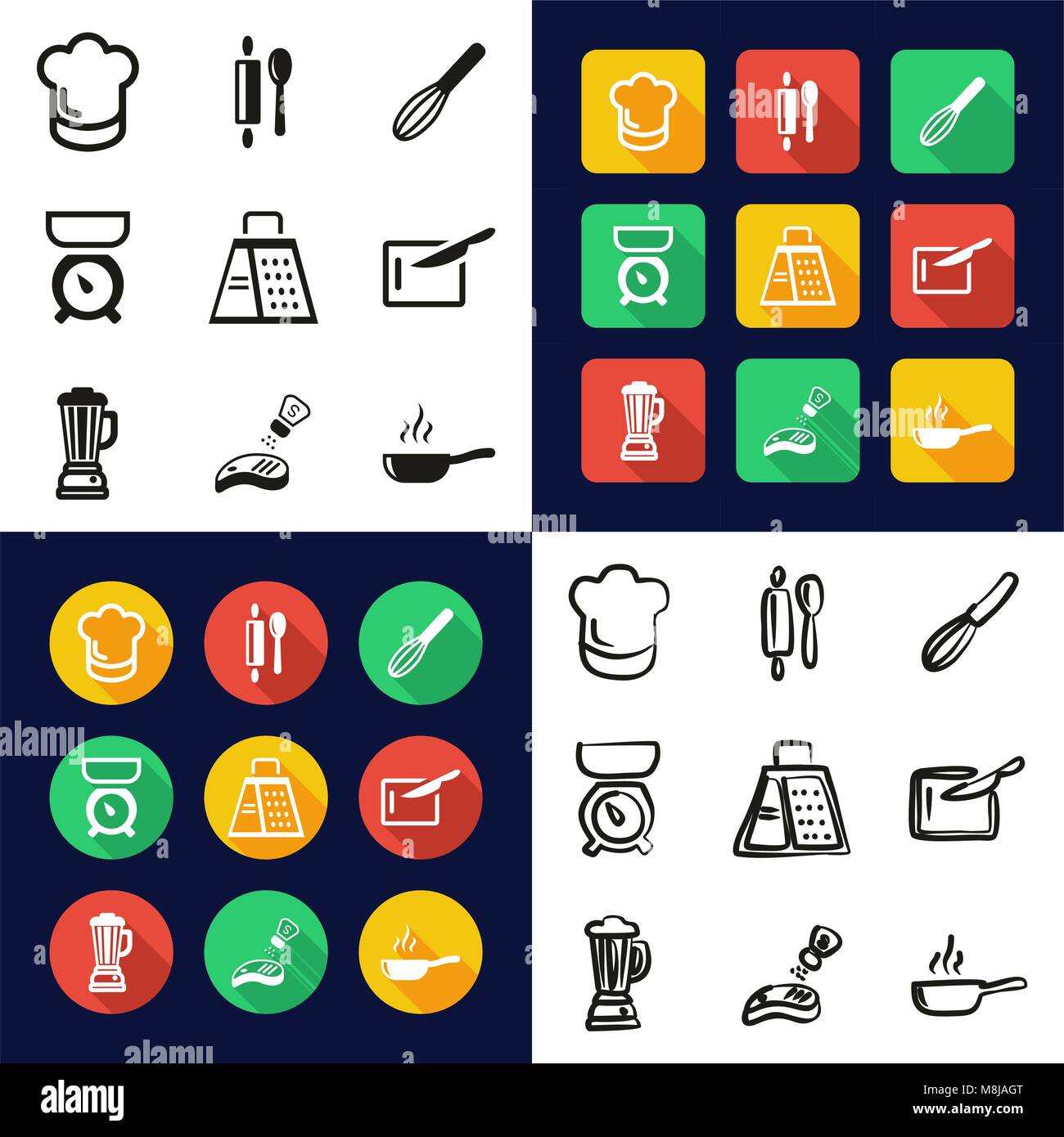 Cooking All in One Icons Black & White Color Flat Design Freehand Set Stock Vector Image & Art ...