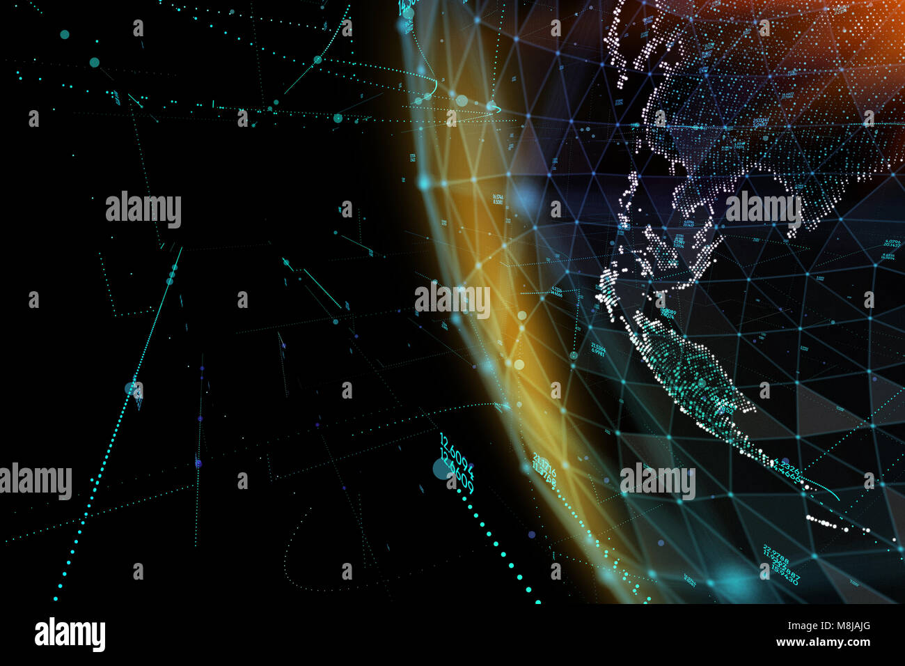 Abstract sphere shape of glowing global communication. Global Network ...