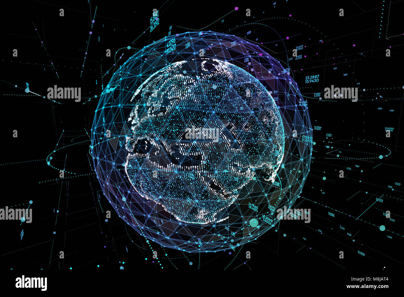 3d illustration of detailed virtual planet Earth. Technological digital ...