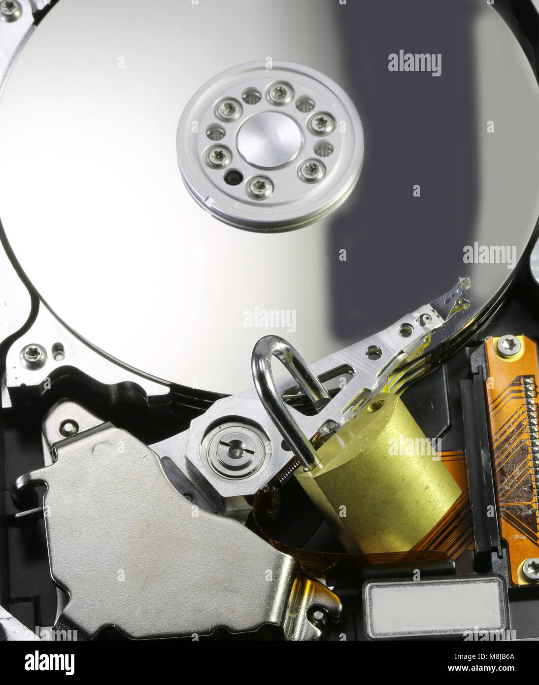 hard drive with open padlock conceptual to safety and security data ...
