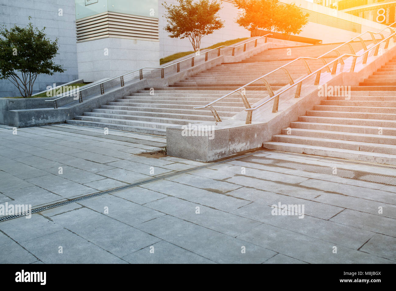 Urban modern building outdoor concrete cement steps outdoor town street ...