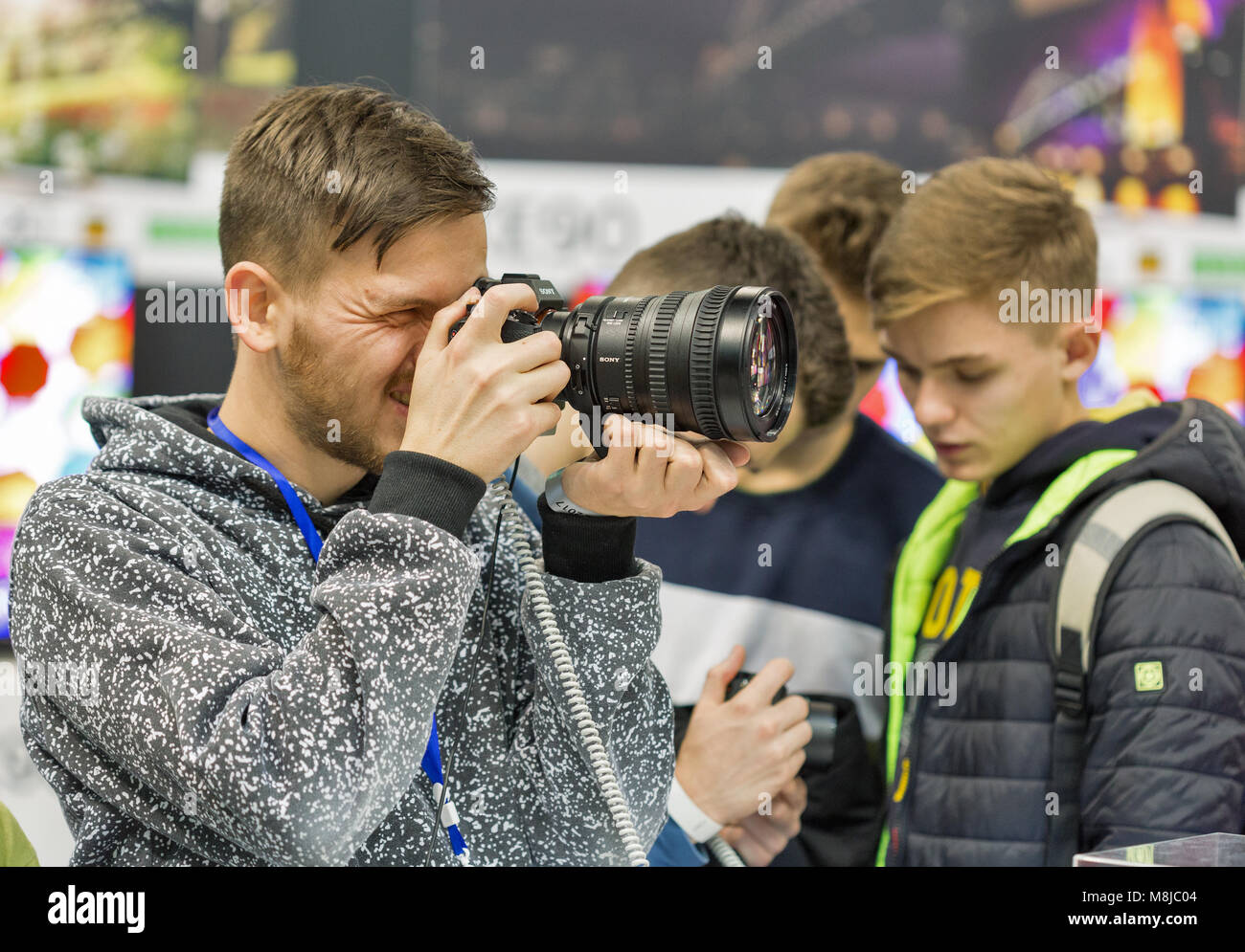 KIEV, UKRAINE - OCTOBER 08, 2017: People testing professional ...