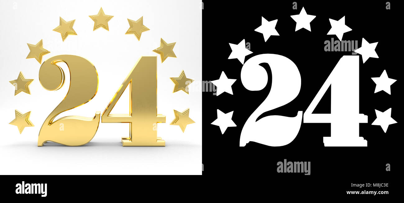 Golden number twenty four on white background with drop shadow and ...