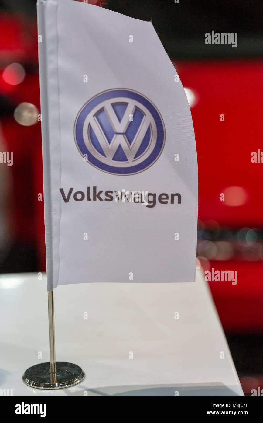 KIEV, UKRAINE - OCTOBER 08, 2017: Volkswagen logo closeup at German ...