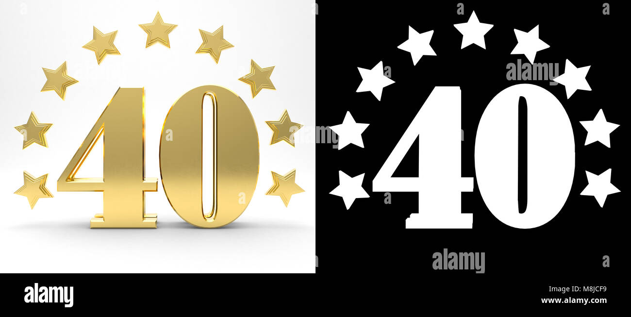 Golden number forty on white background with drop shadow and alpha ...