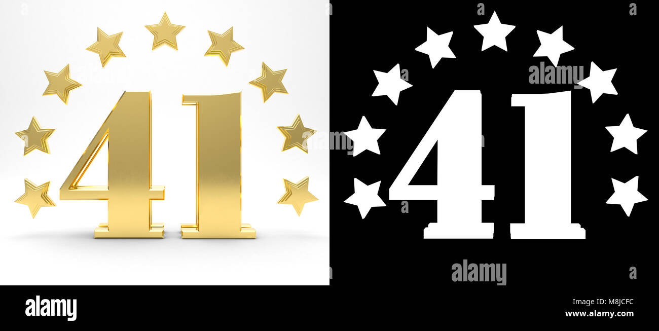 Golden number forty one on white background with drop shadow and alpha ...