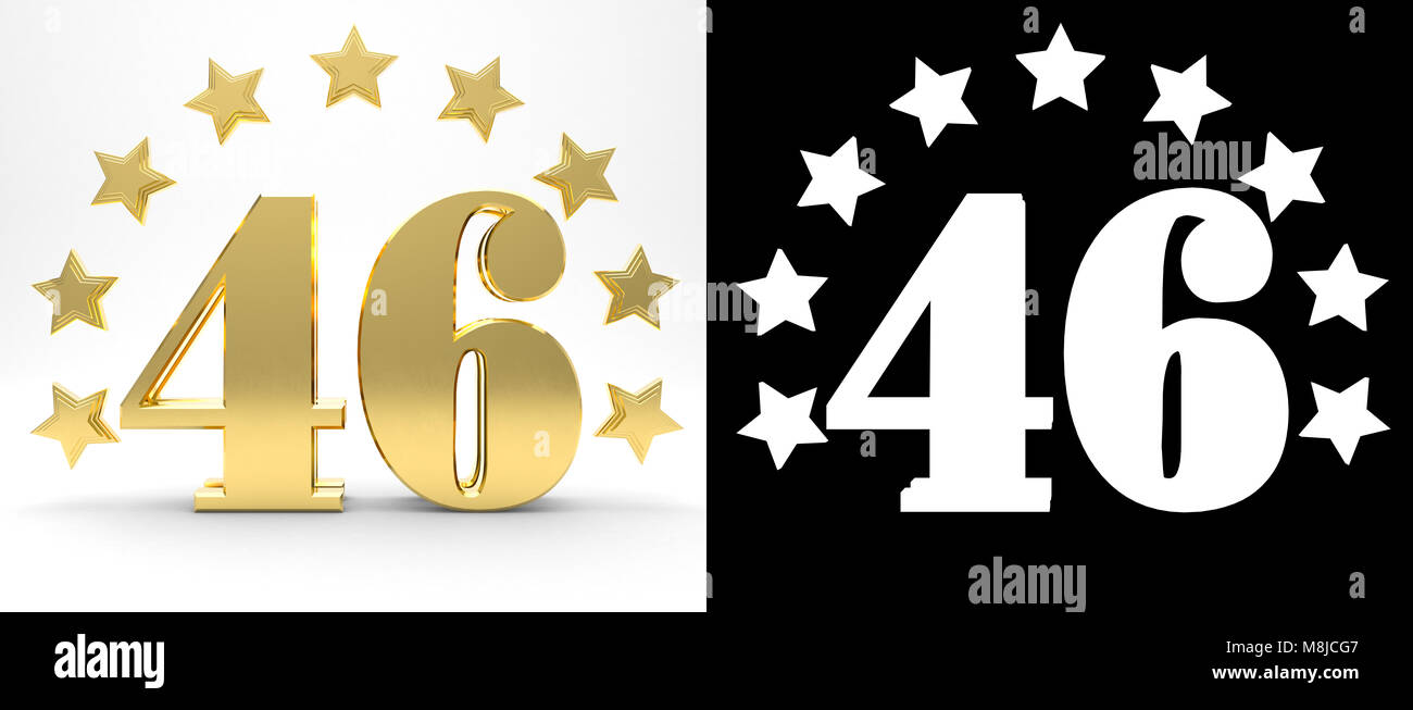 Golden number forty six on white background with drop shadow and alpha ...
