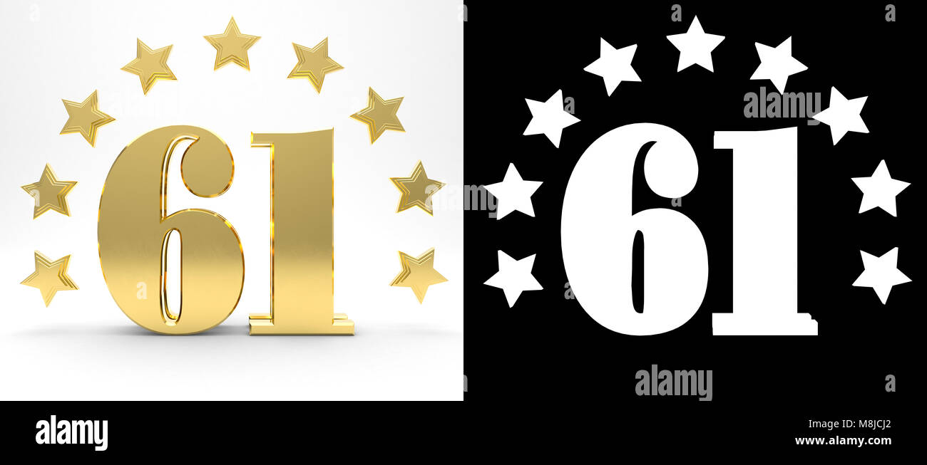 Golden number sixty one on white background with drop shadow and alpha ...