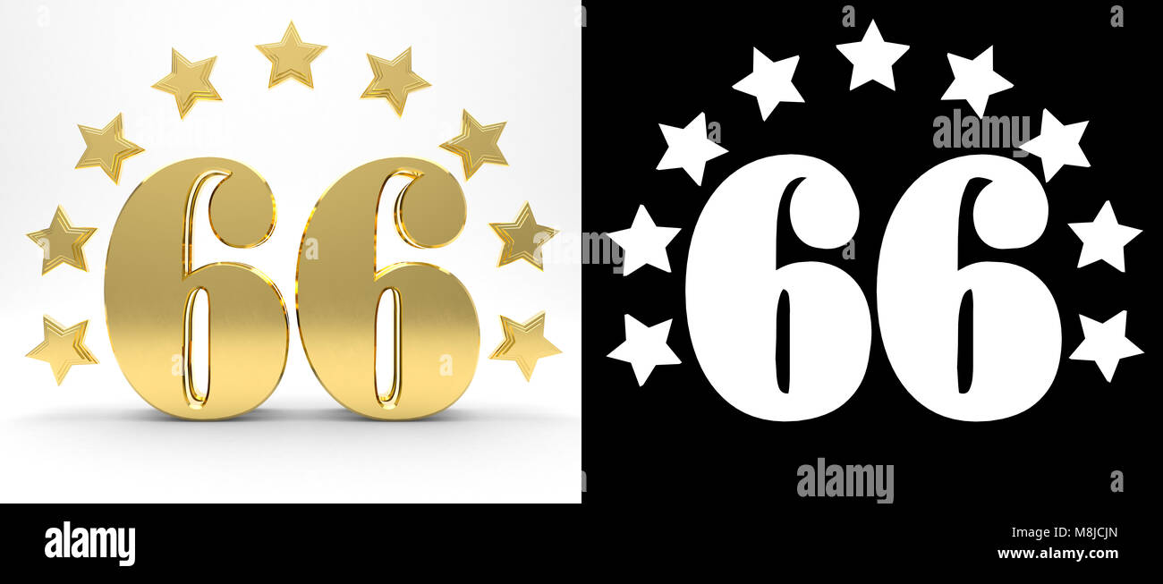 Golden number sixty six on white background with drop shadow and alpha ...