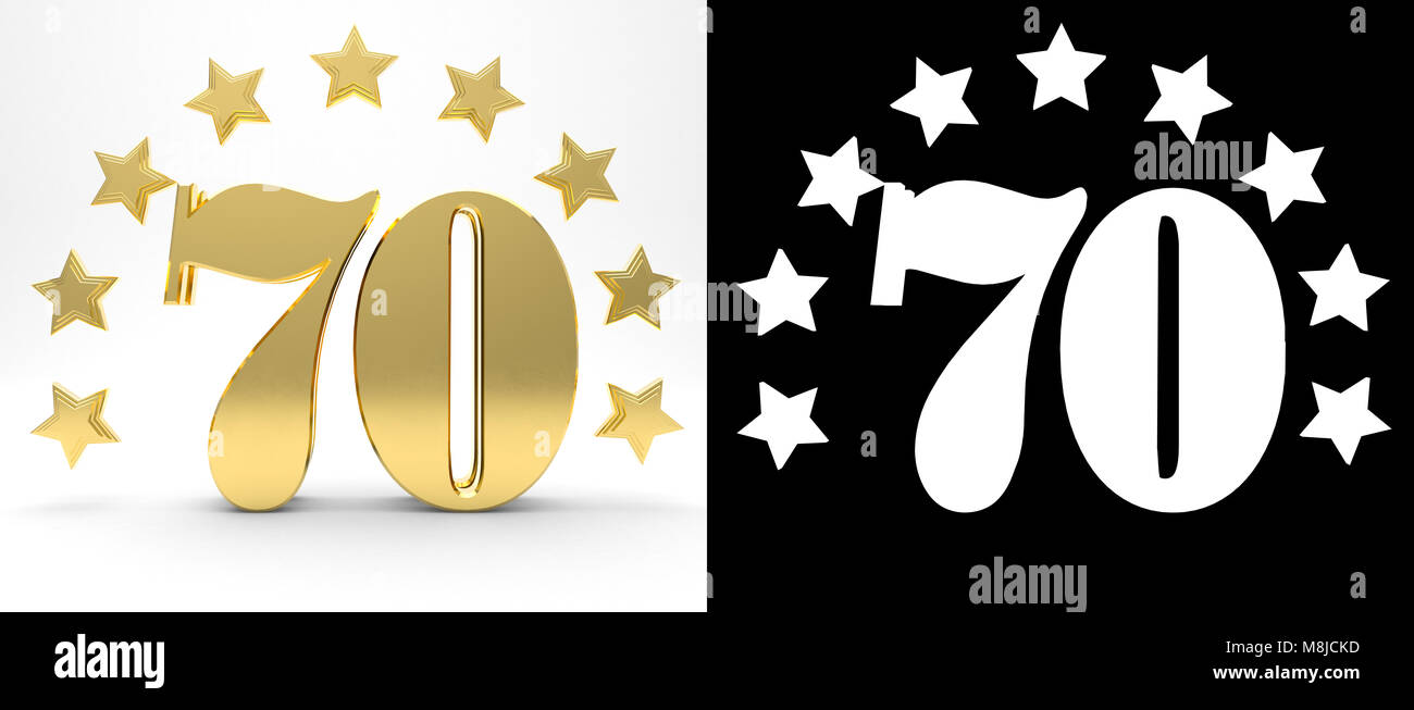 Golden number seventy on white background with drop shadow and alpha ...