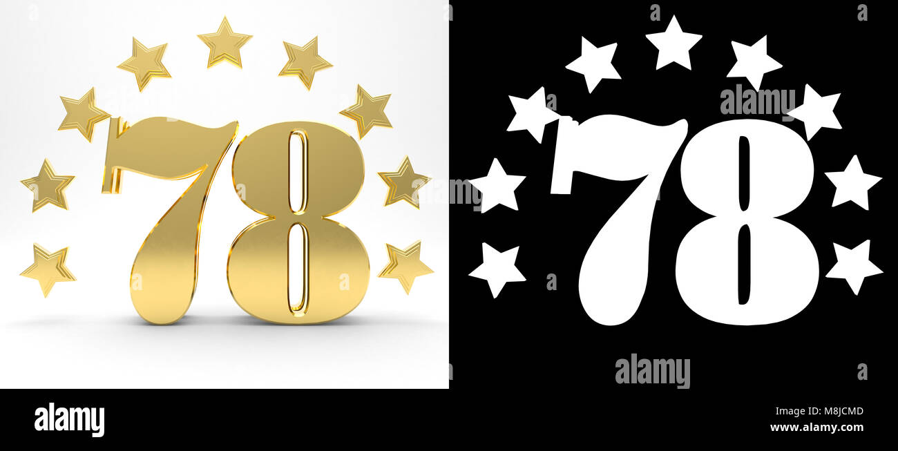 Golden number seventy eight on white background with drop shadow and ...