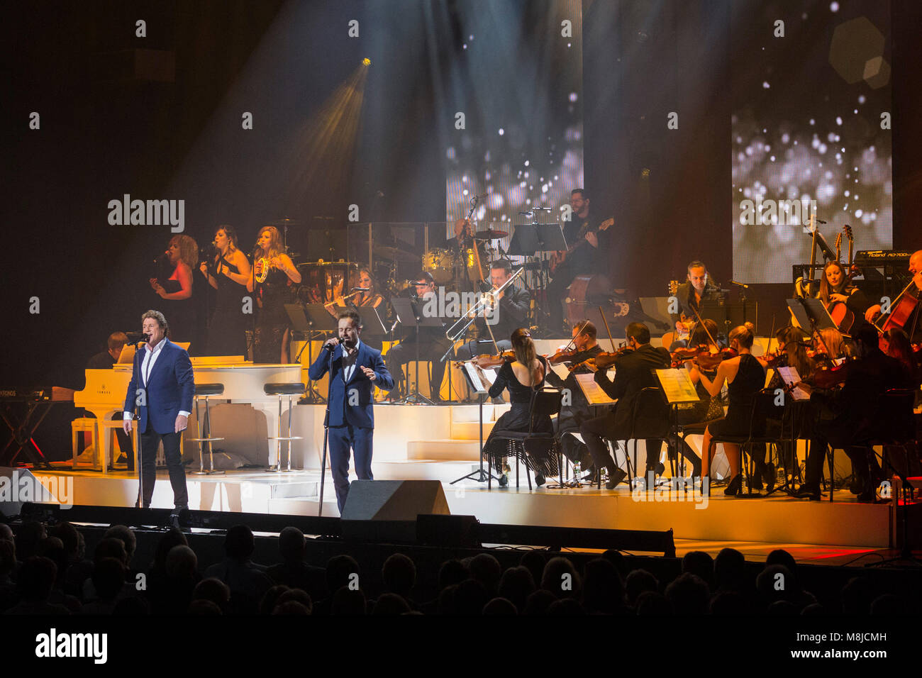 Michael Ball and Alfie Boe performing live on stage during the Together tour at the Eventim ...