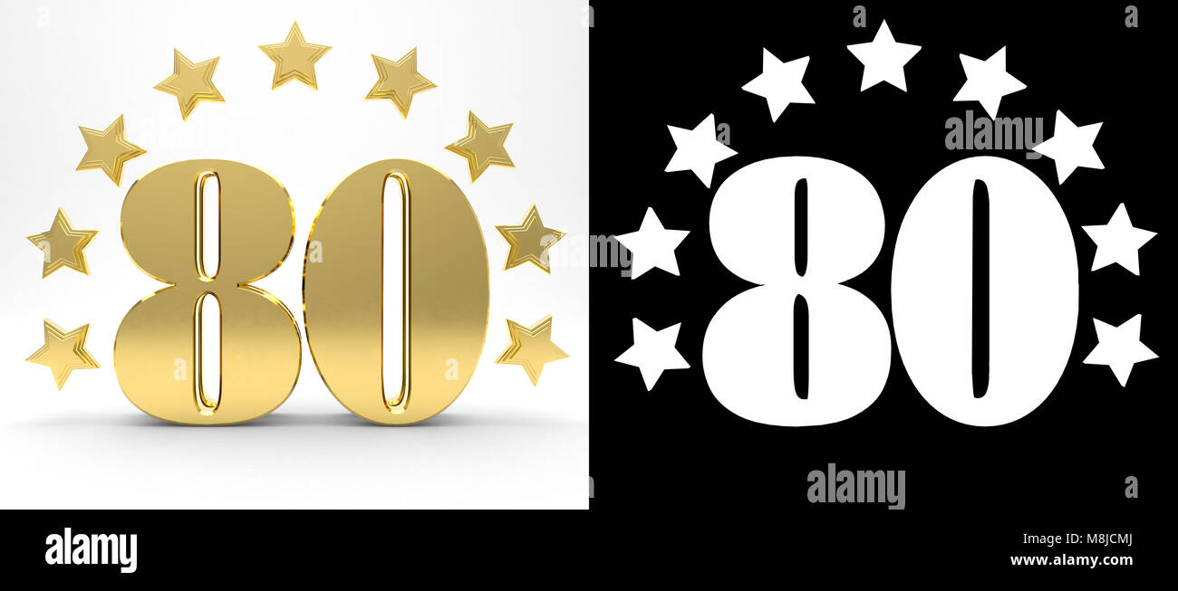 Golden number eighty on white background with drop shadow and alpha ...