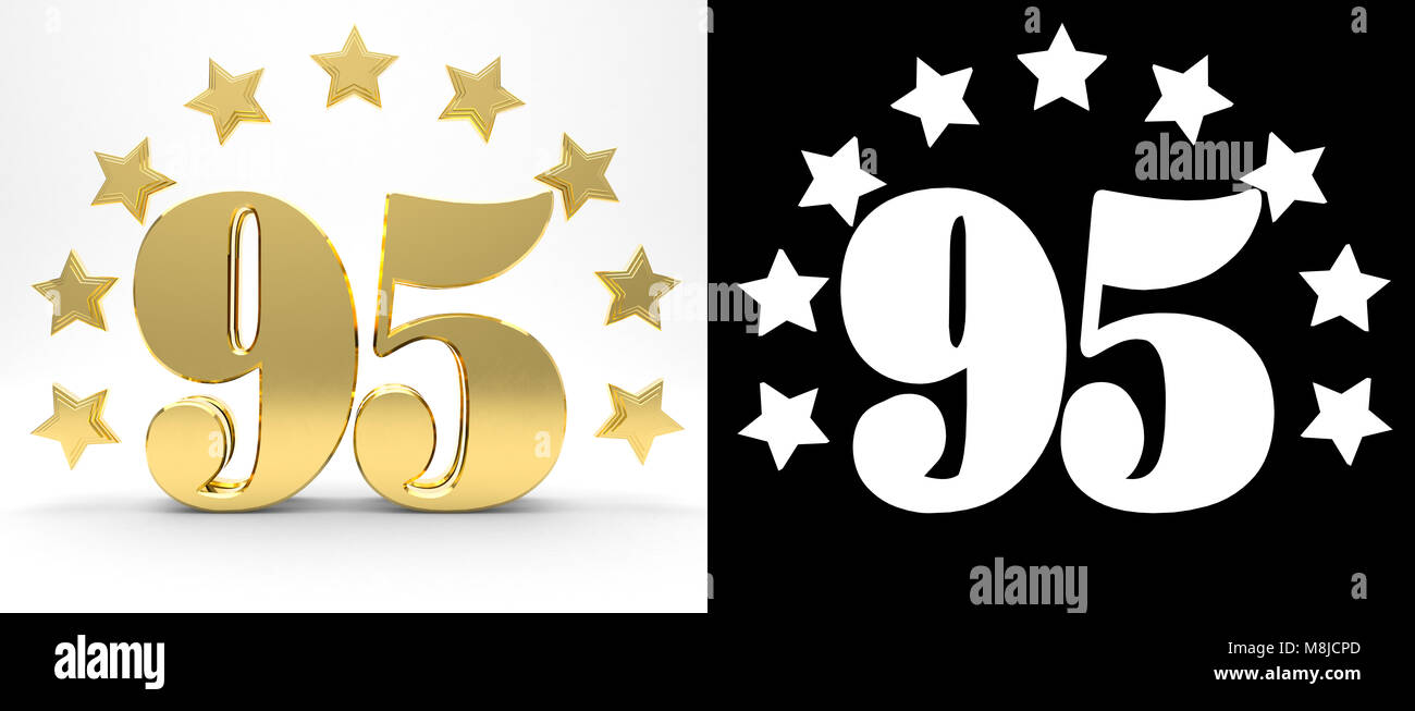 Golden number ninety five on white background with drop shadow and ...