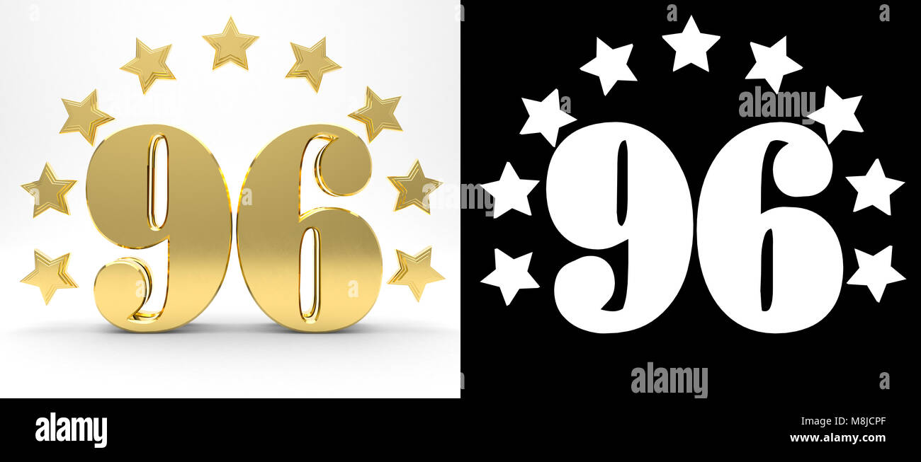 Golden number ninety six on white background with drop shadow and alpha ...