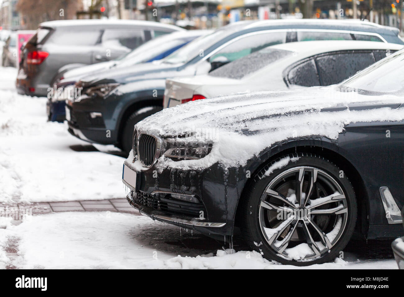 snowbound german cars parked at the roadside Stock Photo - Alamy