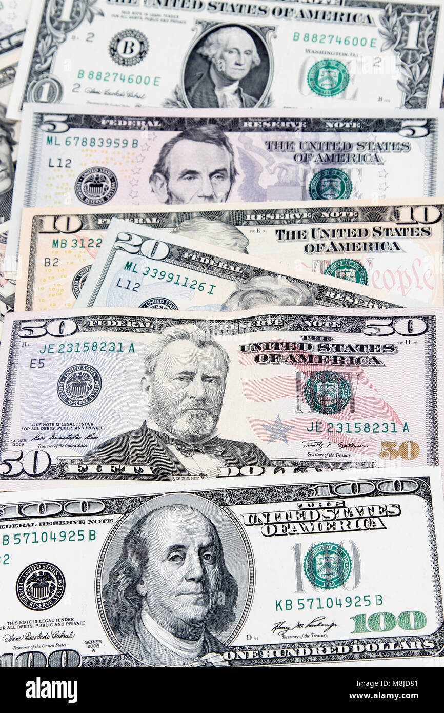 Closeup of assorted American banknotes Stock Photo - Alamy