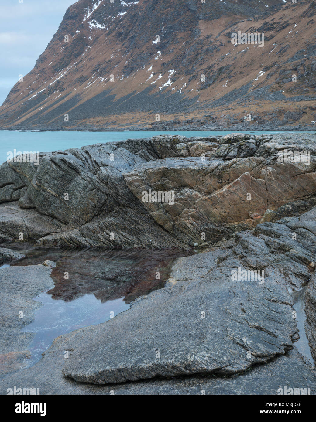 Little puddle at Haukland Beach, Lofoten, Norway Stock Photo - Alamy