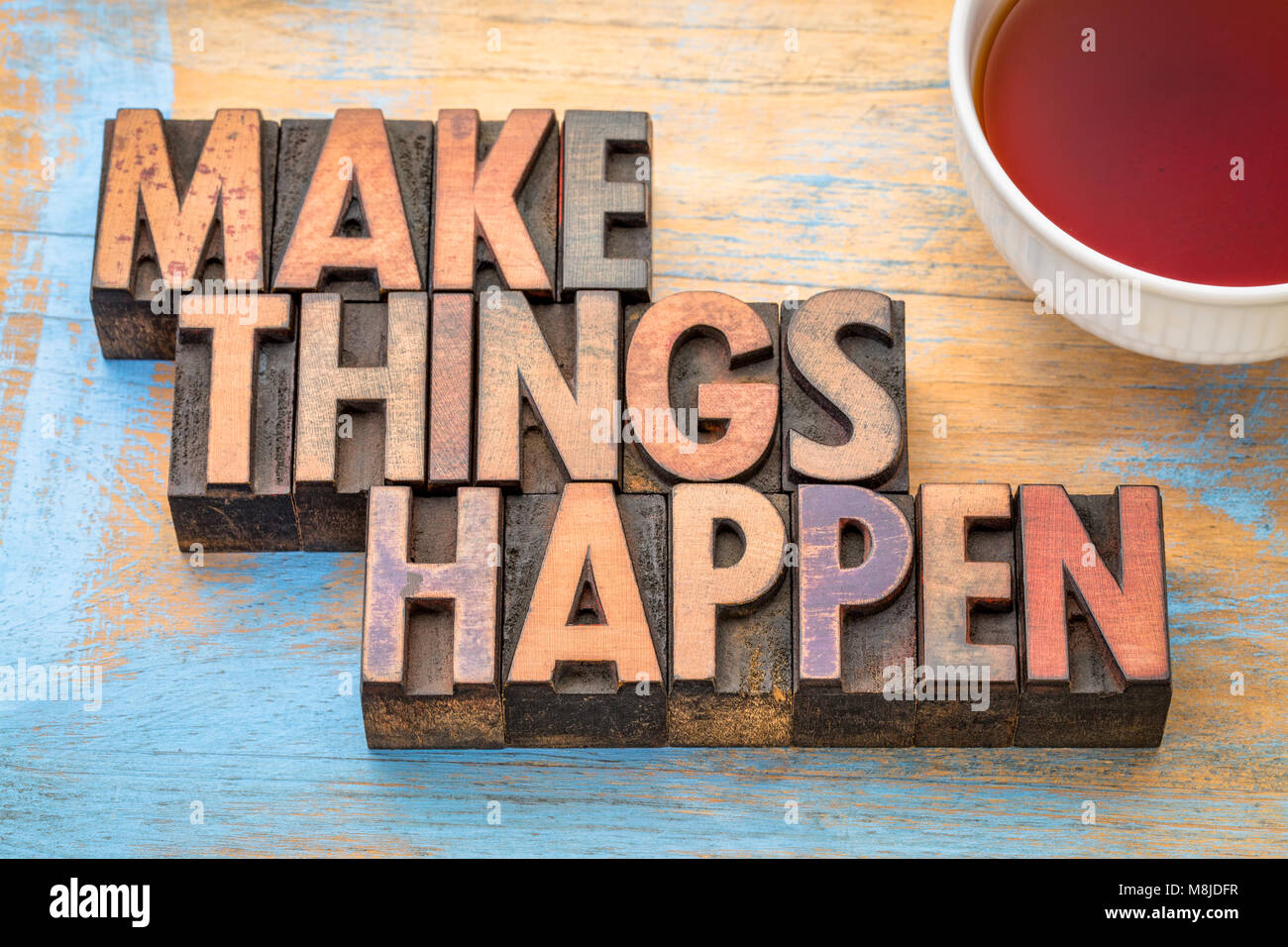 make things happen word abstract in vintage letterpress wood type Stock ...