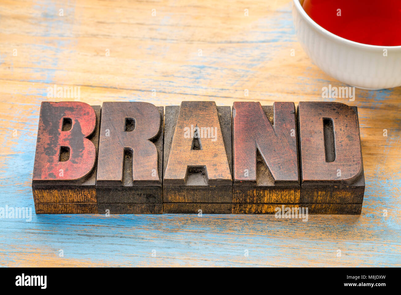 word abstract in vintage letterpress wood type with a cup of tea Stock ...