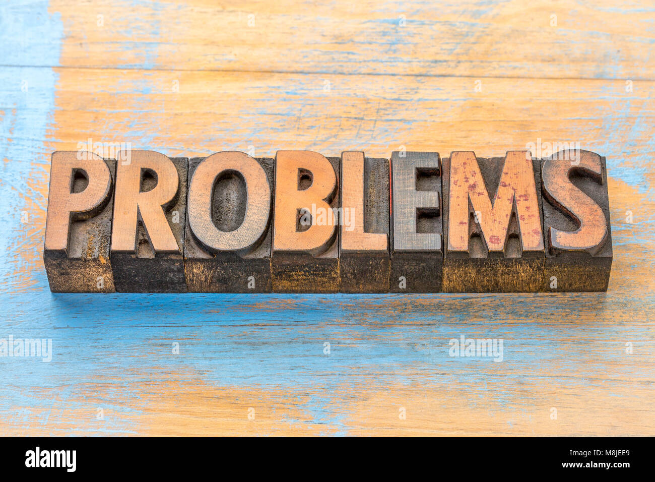 problems - word abstract in vintage letterpress wood type Stock Photo ...