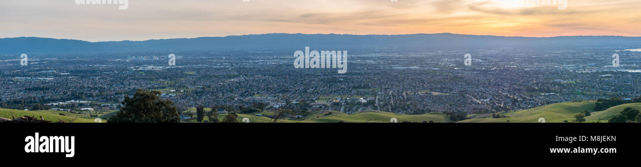 Panoramic View of Silicon Valley From Green Top Mountains Stock Photo ...