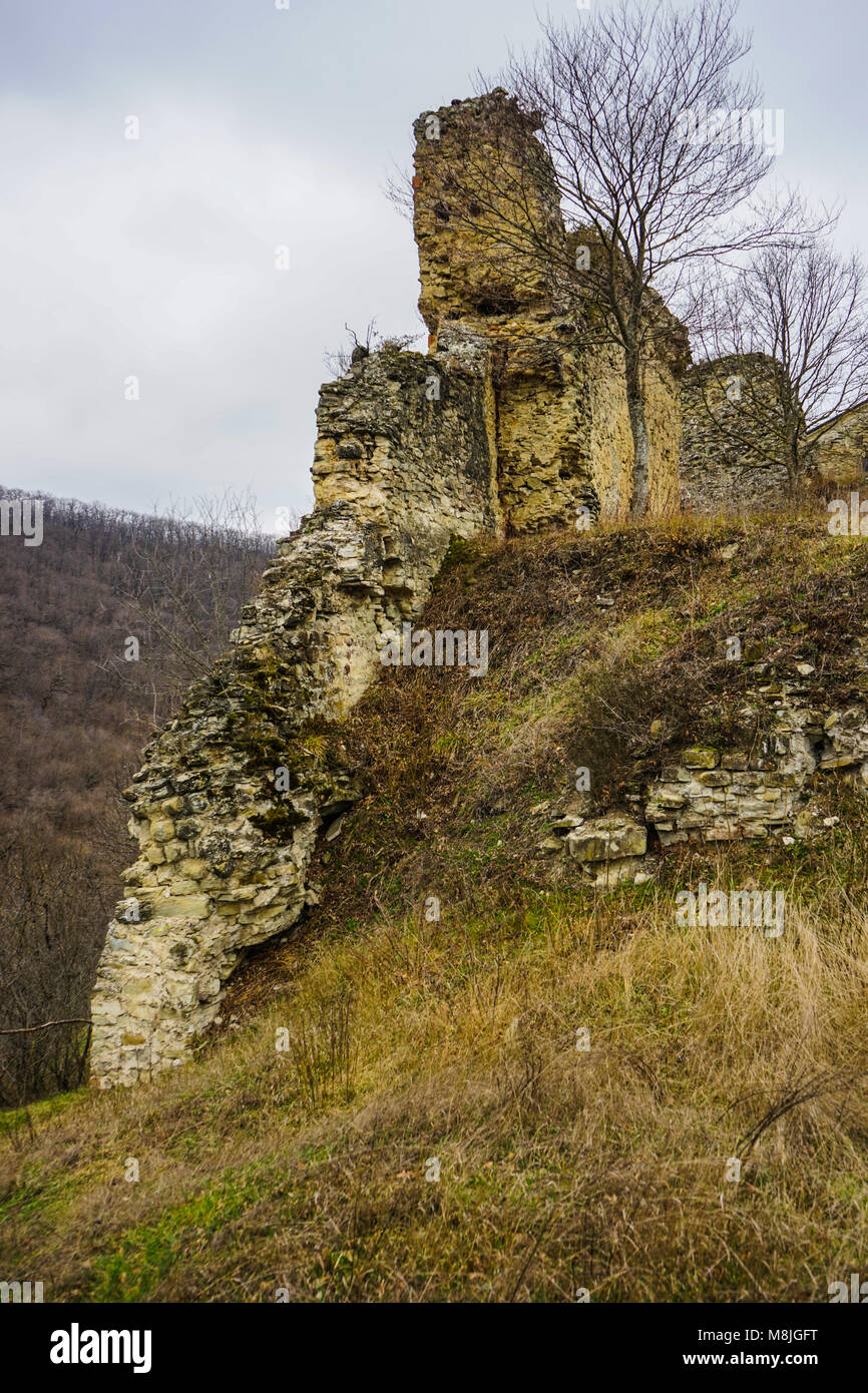 Ujarma castle ruins hidden in Caucasian mountain on the way from Kartli ...