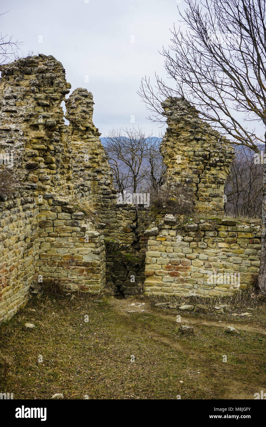 Ujarma castle ruins hidden in Caucasian mountain on the way from Kartli ...