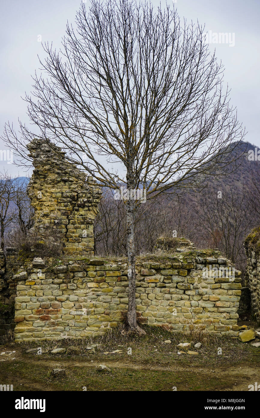 Ujarma castle ruins hidden in Caucasian mountain on the way from Kartli ...