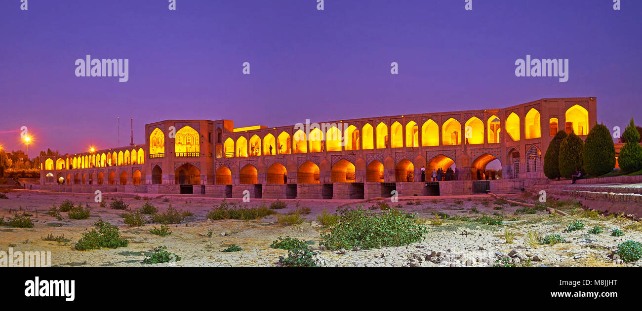 Evening panorama from the dried up bottom of Zayanderud river - arched ...
