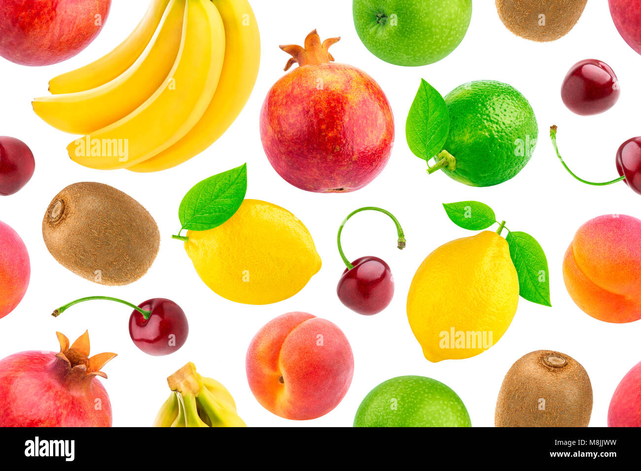 Seamless pattern of different fruits and berries. Falling tropical ...