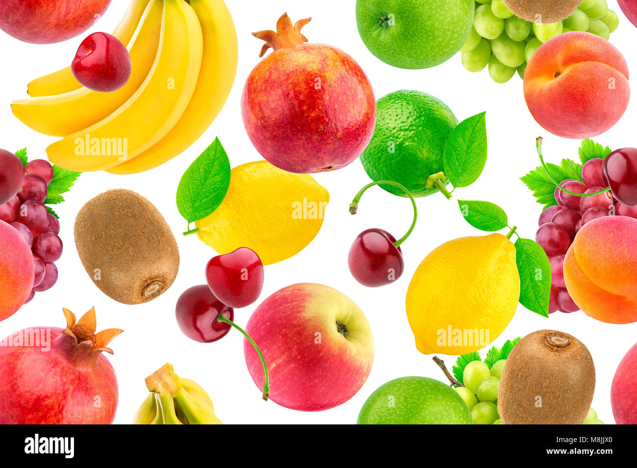 Seamless pattern of different fruits and berries. Falling tropical ...