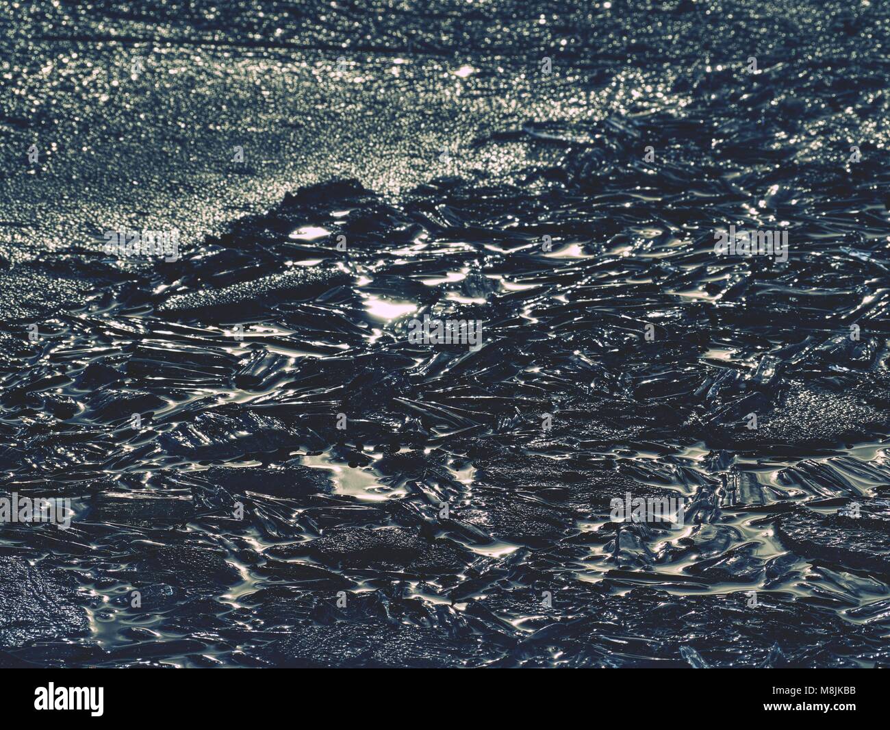 Climate change. Detail of glacier melting in bay. Spring landscape with ...