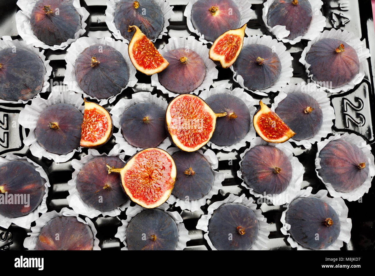 full vegetable box with figs on white background Stock Photo - Alamy
