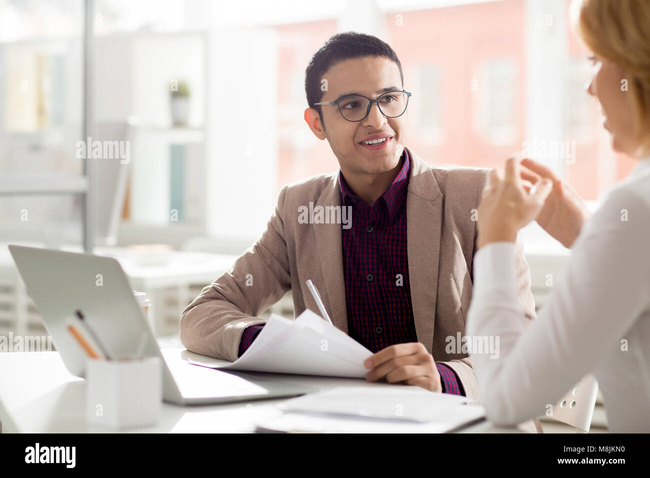 Interview desk hi-res stock photography and images - Alamy