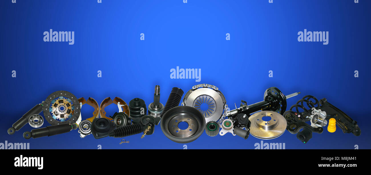 Spare parts car on the blue background set Stock Photo - Alamy