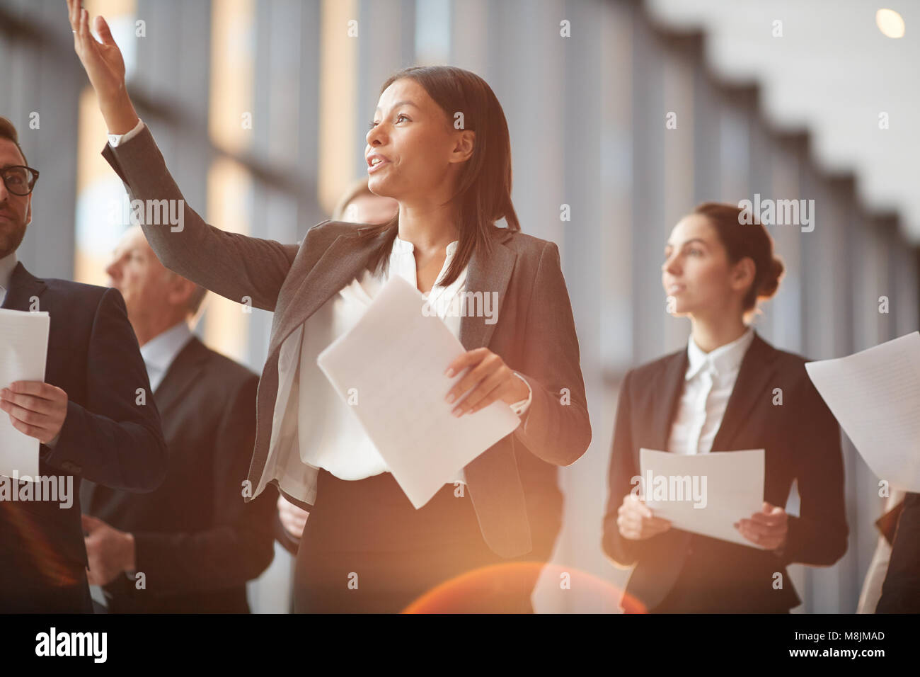 Talking to delegates Stock Photo - Alamy