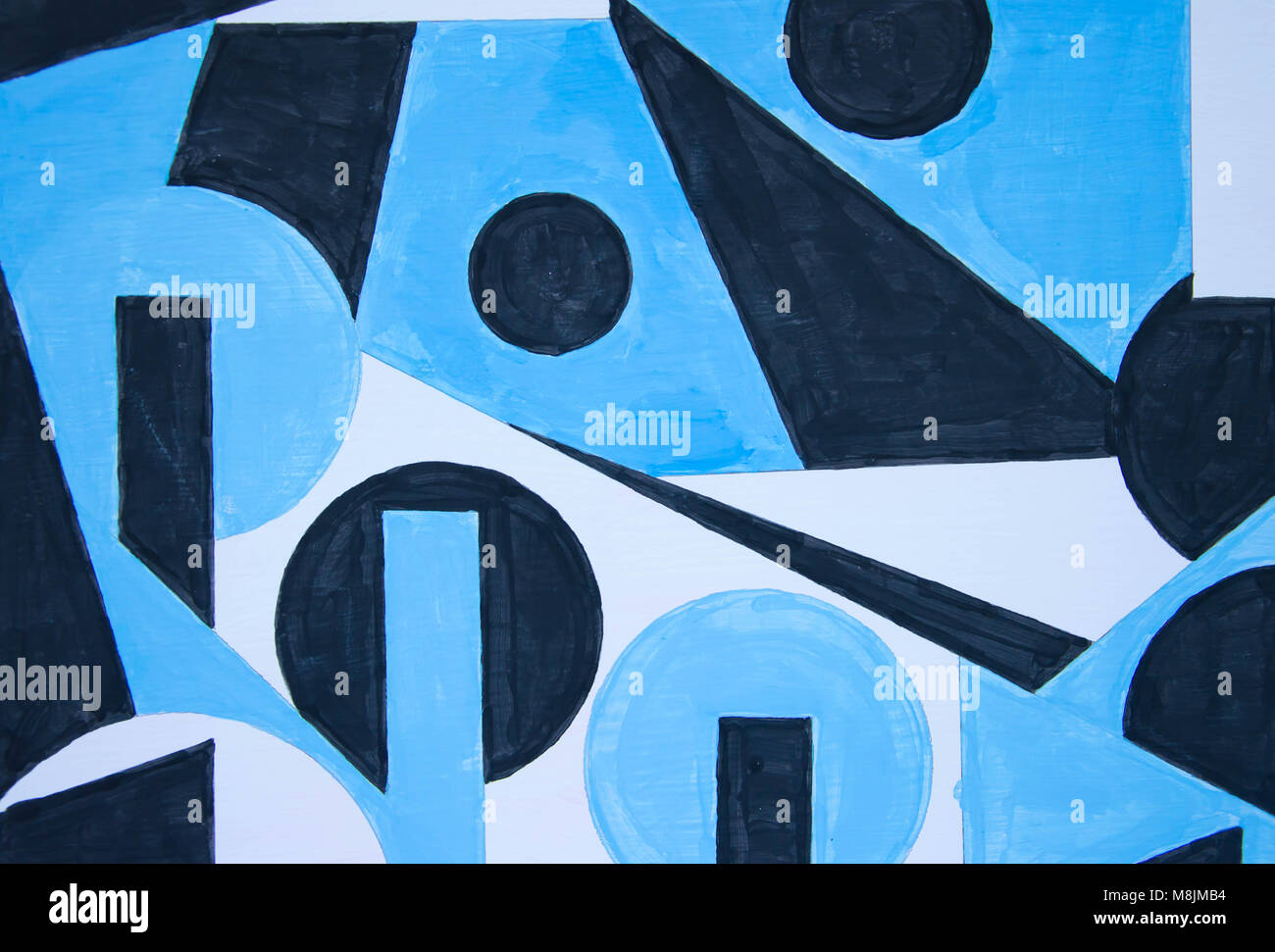 Hand painted blue and black geometric pattern Stock Photo - Alamy