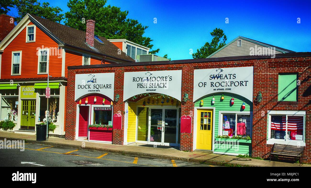Lines of small shops in a small town of Rockport, MA Stock Photo - Alamy