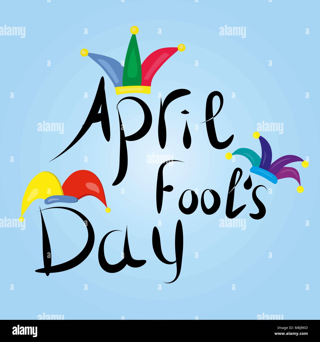 April Fools Day greeting. Colorful typography with jester hat vector ...