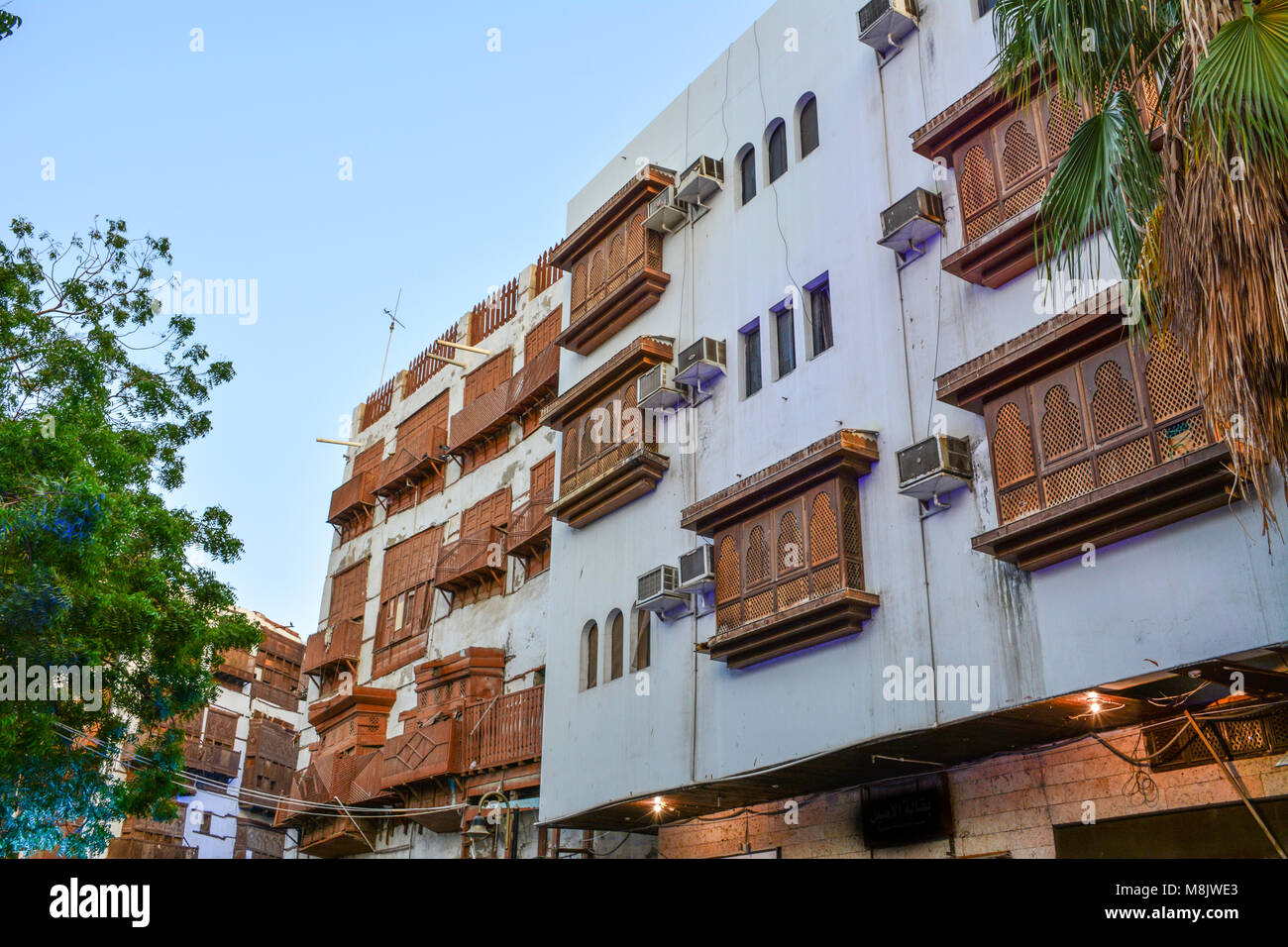 old designed wooden windows in historic village jeddah, saudi arabia ...