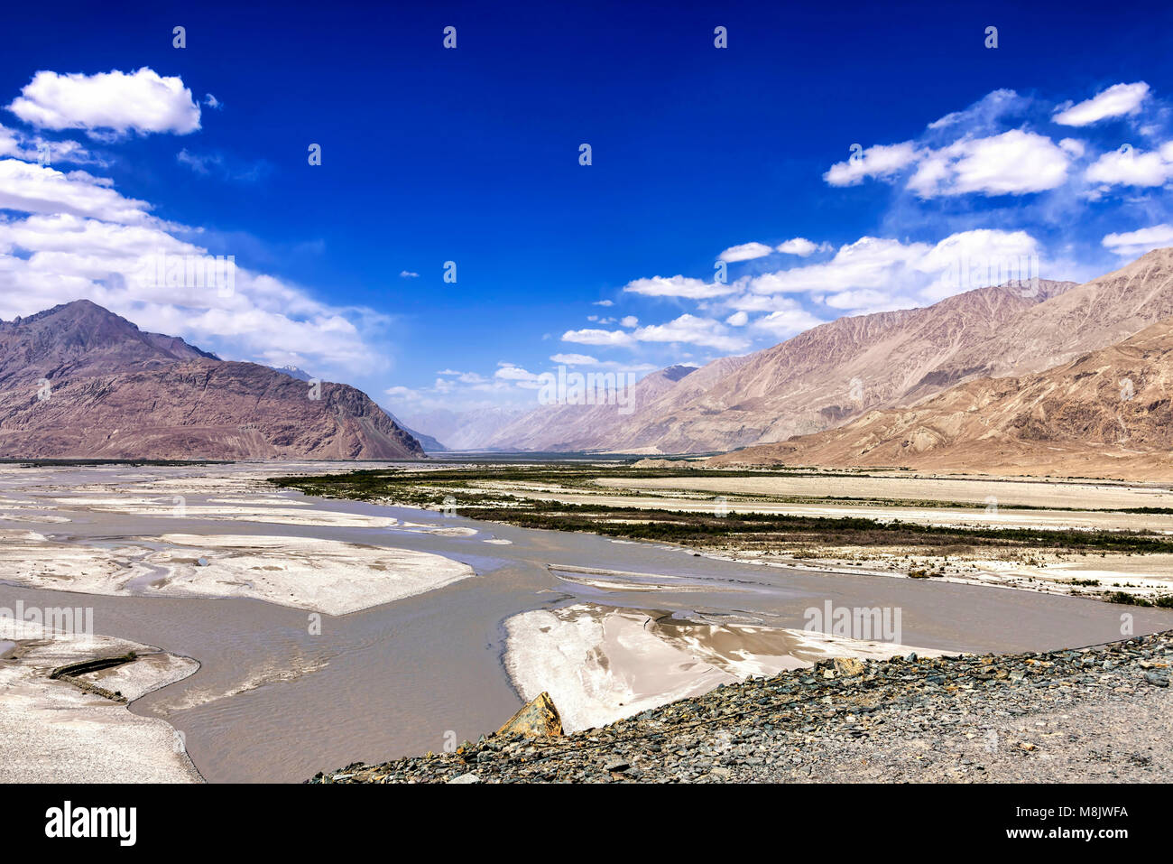 The entrance to Nubra Valley, India. Nubra is a tri-armed valley ...